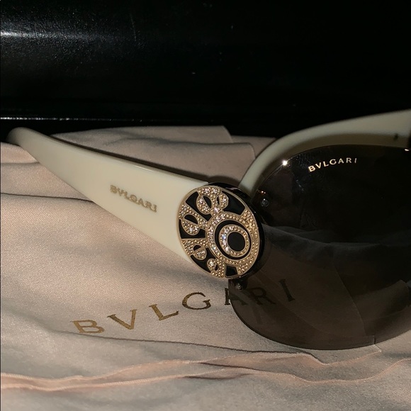 BVLGARI | Accessories | Bvlgari Gold Ivory Shield Wcrystals Sunglasses ...